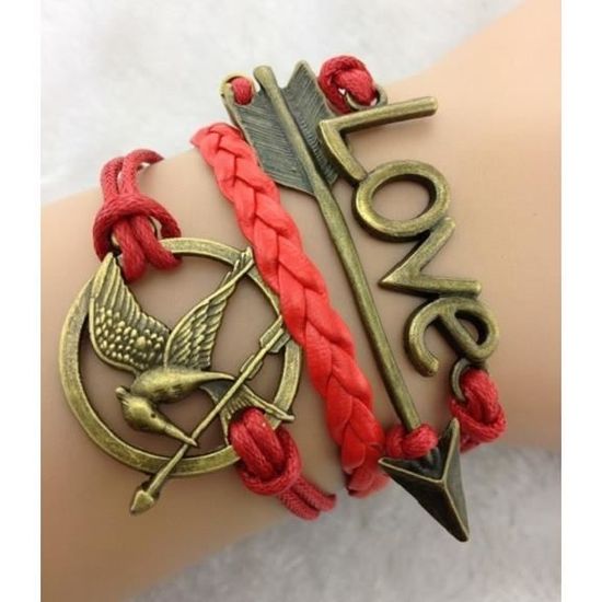 Bracelet Hunger Games - Rouge - Oiseau - Flèche - Simili - Cuir - 3.5 ...