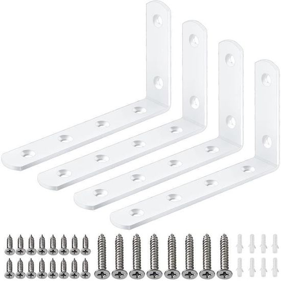 Lot de 4 équerres de fixation d'angle en métal pour étagère murale avec ...