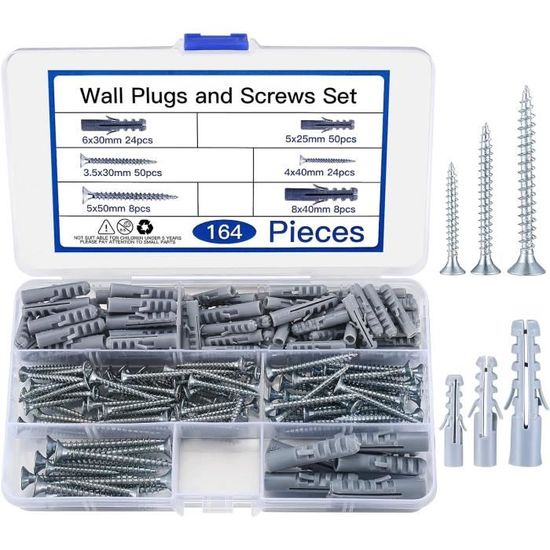 164 Pièces Kit Vis Et Chevilles Murales (82 X Ancrage D'Expansion, 82 X ...