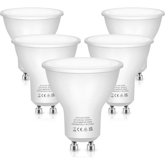 Ampoules Led Gu10 [5 Pièces],Blanc Chaud,Ampoules De Projecteur 6W (Équivalent 55W),3000K 500Lm ...