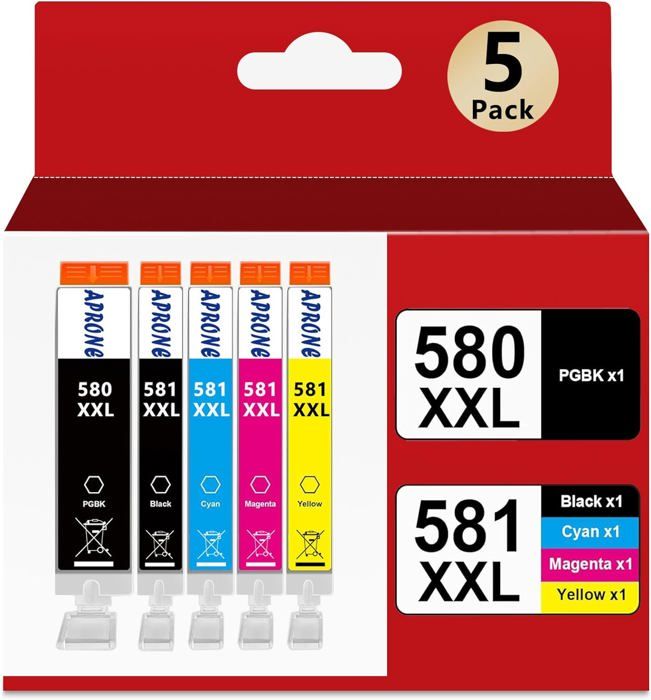 PGI-580 CLI-581 Lot de 5 cartouches d'encre XXL compatibles avec Canon ...