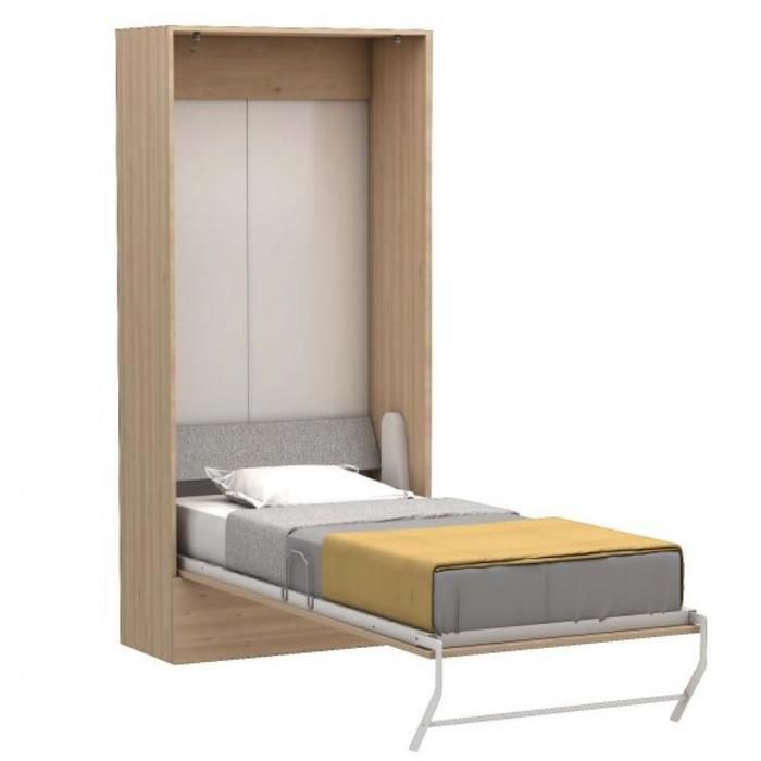 Lit escamotable vertical MULTIMO couchage 90x200cm chêne - Cdiscount Maison