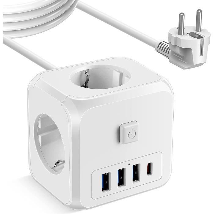 Multiprise Cube Usb, 7 En 1 Chargeur Usb Multiprises Avec 3 Sortie Ac (4000W), 3 Ports Usb Et 1 ...