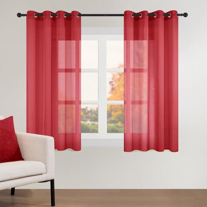 Lot De 2 Rideaux Voilage Rouge En Effet Lin - A Oeillets Rideau ...