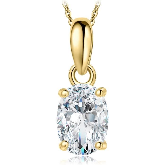 1-2Ct Classique Solitaire Collier Chaine Moissanite Taille Ovale Argent ...