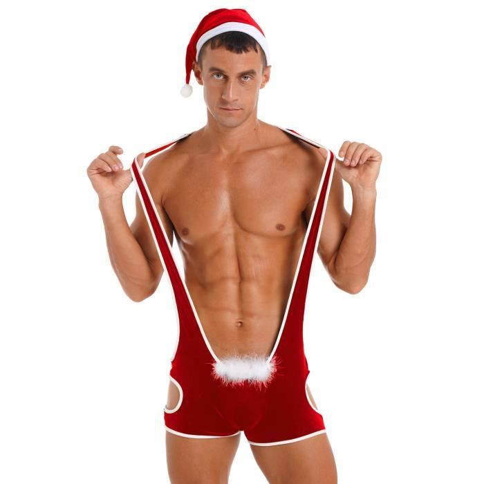 IEFIEL String Noël Hommes Mankini Sexy Velours Deguisement Père Noël Erotique Lingerie Ouvert ...