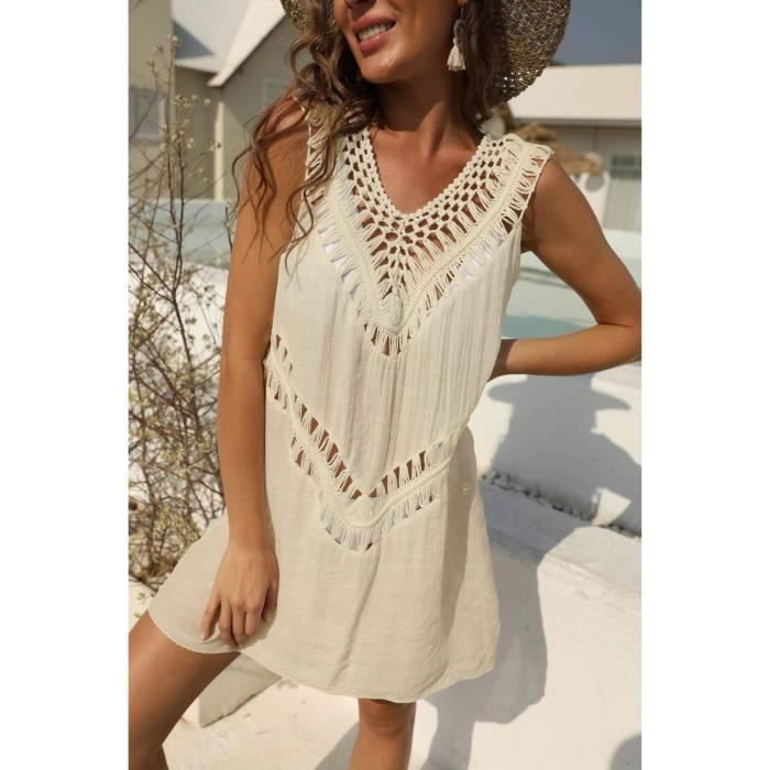 Robe Au Crochet Pour Femme - Bikini Cover Up Mini Robe, Robe Tunique ...