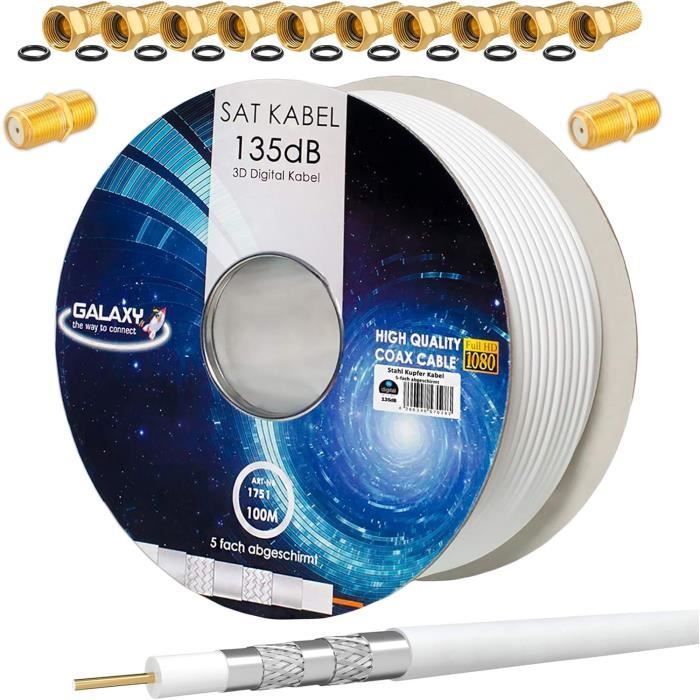 Set 100M Câble Satellite Coaxial 135Db Ccs (Acier Cuivre) Blindé 5 ...