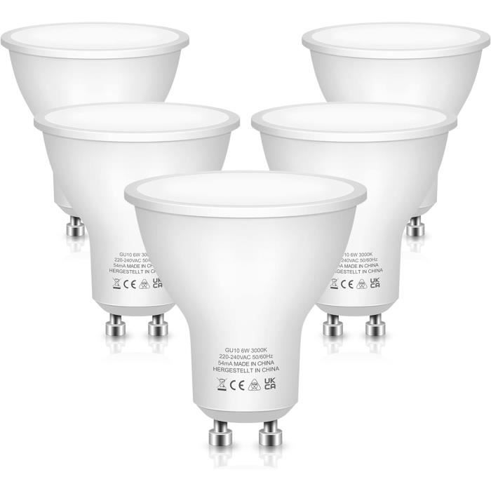 Ampoules Led Gu10 [5 Pièces],Blanc Chaud,Ampoules De Projecteur 6W (Équivalent 55W),3000K 500Lm ...