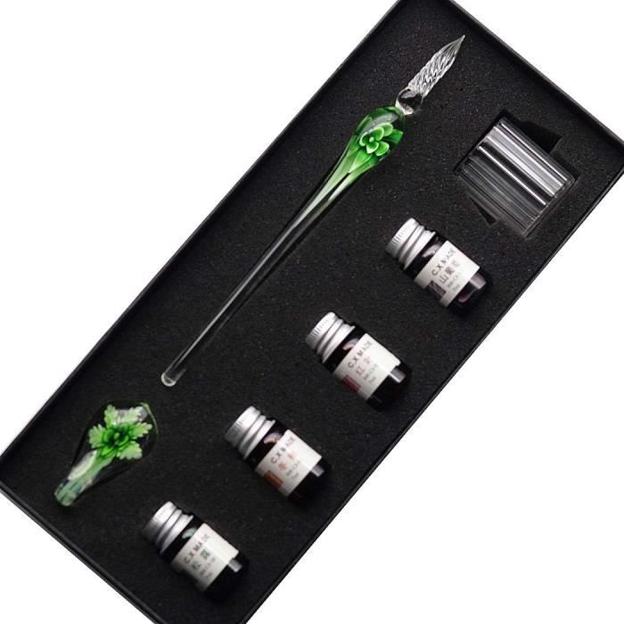 Fait À La Main Cristal Verre Intarsia Dip Stylo Plume Kit Calligraphie ...