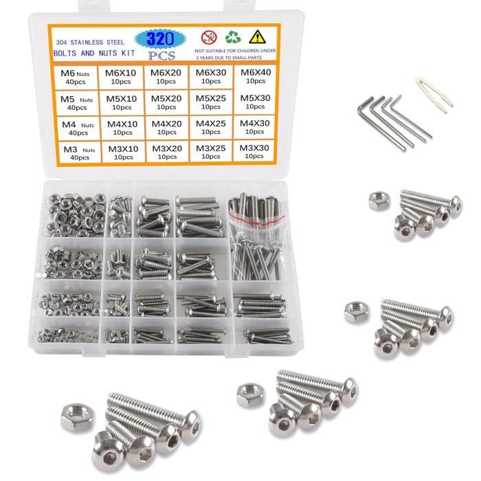 M3 M4 M5 M6 Vis Et Écrous Avec Tête Ronde 304 Acier Inoxydable Vis De ...