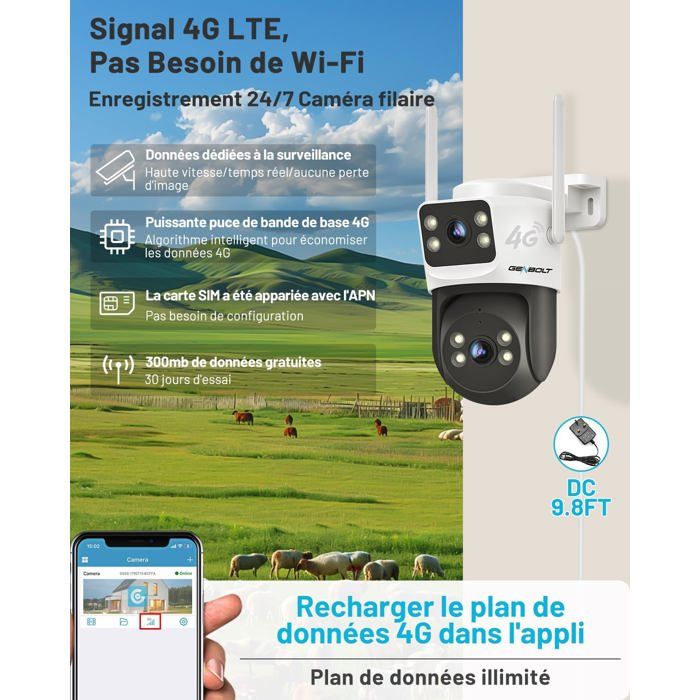 GENBOLT 4G LTE Caméra Surveillance Extérieure avec Carte Sim, Double ...