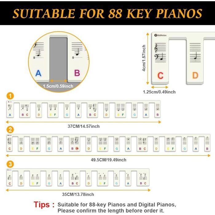 Luminous Silicone Piano Key Stickers, Reusable Gel Adhesive Labels for ...