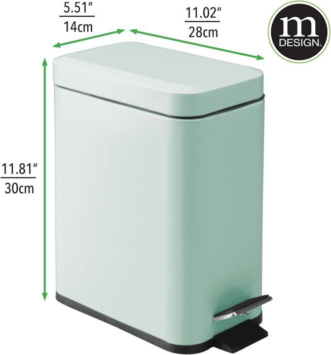 Vert Menthe Poubelle rectangulaire capacité 5L – Poubelle à pédale compacte avec réceptacle ...