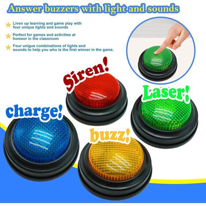 Buzzer Blind Test, Buzzer pour Jeux de Questions - 4pcs, Buzzer sonore ...