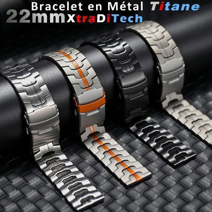 XtraDiTech Bracelet Titane de Montre Connectée 22mm Fermoir Déployant ...