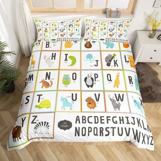 Enfants Animal Parure De Lit 200X200Cm Ensembles D'Alphabet Pour Tout ...