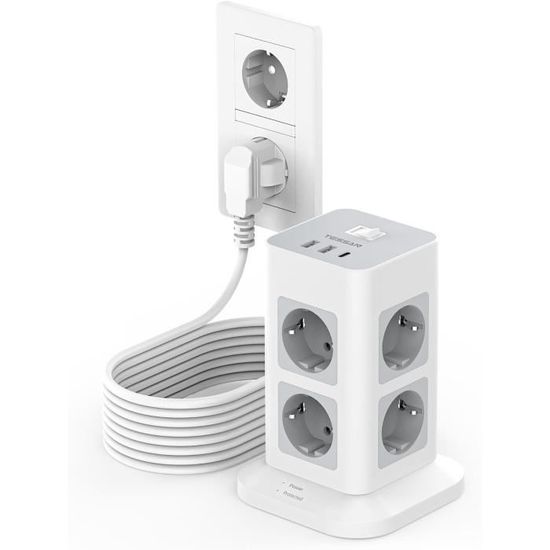 Multiprise Usb C Avec Rallonge Electrique 10M, 8 Prises Tour Multiprise ...