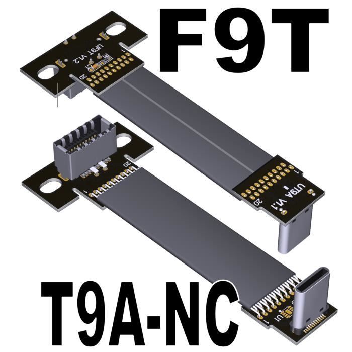 F9T-T9A-NC-30cm Câble USB 3.2 de 20G, 2x2, Type C à 19-20P, mâle, coudé ...