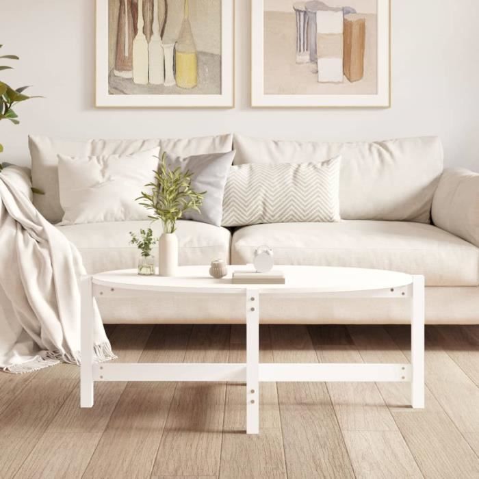 Akozon Table basse Blanc 118x63x45 cm Bois massif de pin ...