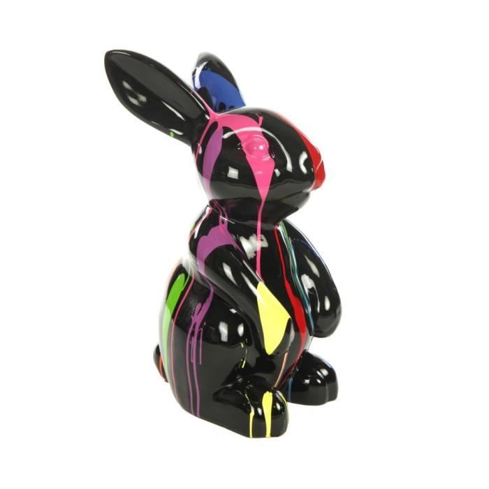Statue en résine Lapin multicolore fond noir - George - 60 cm ...