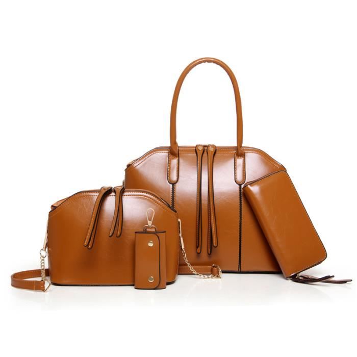 Set de Sacs brun - Sac à Main + Sac à Bandoulière + Portefeuille Femme ...
