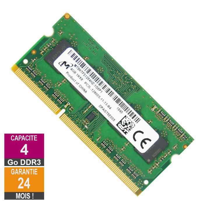 Barrette Mémoire 4Go RAM DDR3 Micron MT8KTF51264HZ-1G6P1 SO-DIMM PC3L ...