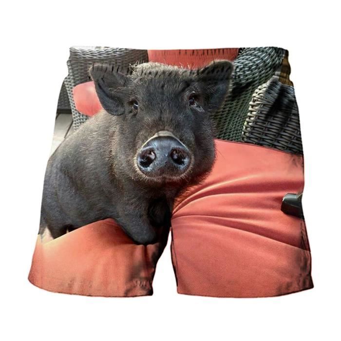 Short de bain,Short de bain 3D imprimé cochon pour hommes, taille ...