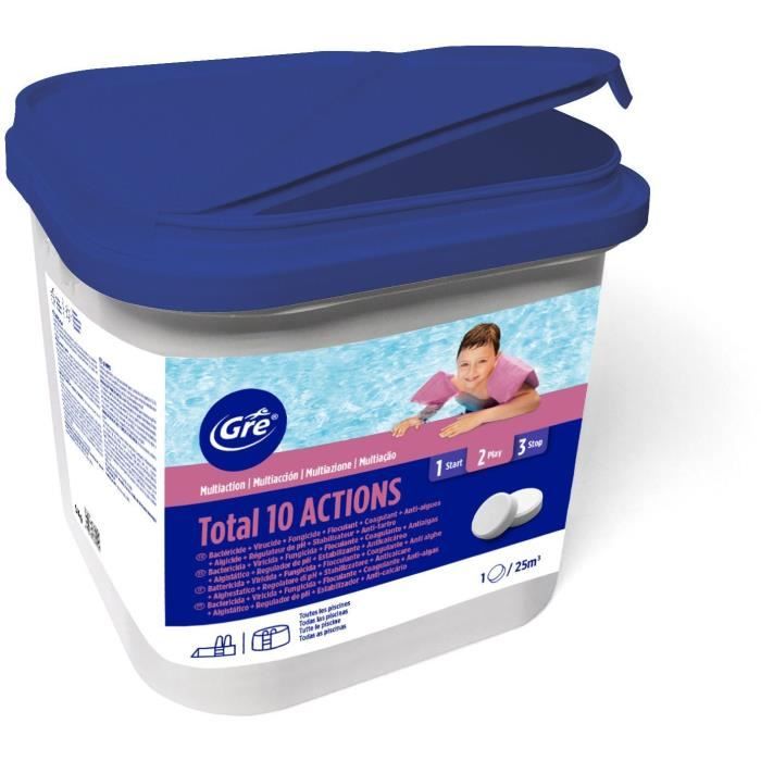 GRE Chlore Total 10 actions en galets de 250gr - 5 kg - Cdiscount Jardin