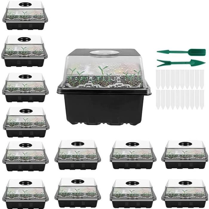 SHJOEE 12Pcs Bac à Semis Mini Serre pour Plantes 12Trous Plateau Semis ...