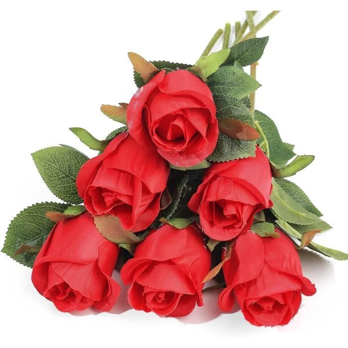 6 Pièces Fleurs Roses Artificielles, Roses De Fleurs Soie À Une Tige ...