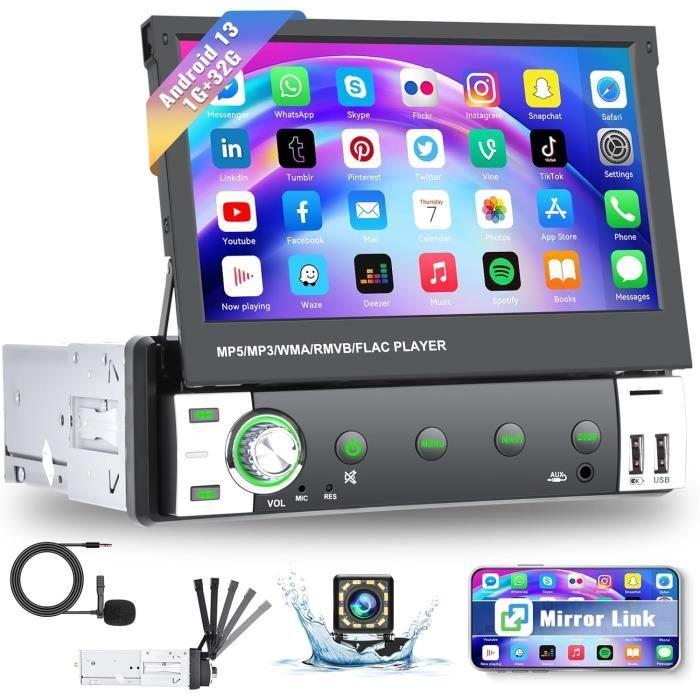 1G+32G Android 13 Autoradio 1 Din, 7 Pouces Flip Out Écran Tactile ...