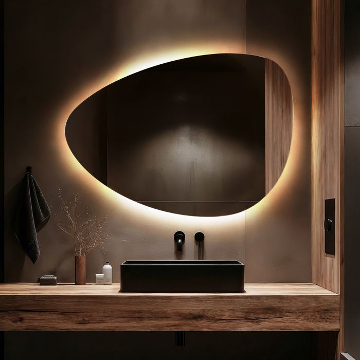 Miroir LED forme organique asymétrique salle de bain sans Cadre Lumière ...