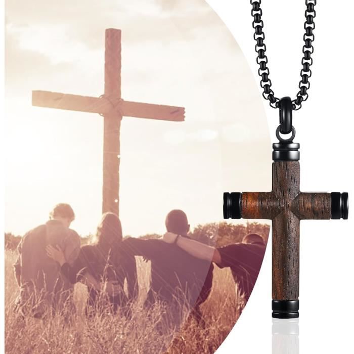 Collier Avec Pendentif En Forme De Croix En Bois : Chaîne Noire En ...