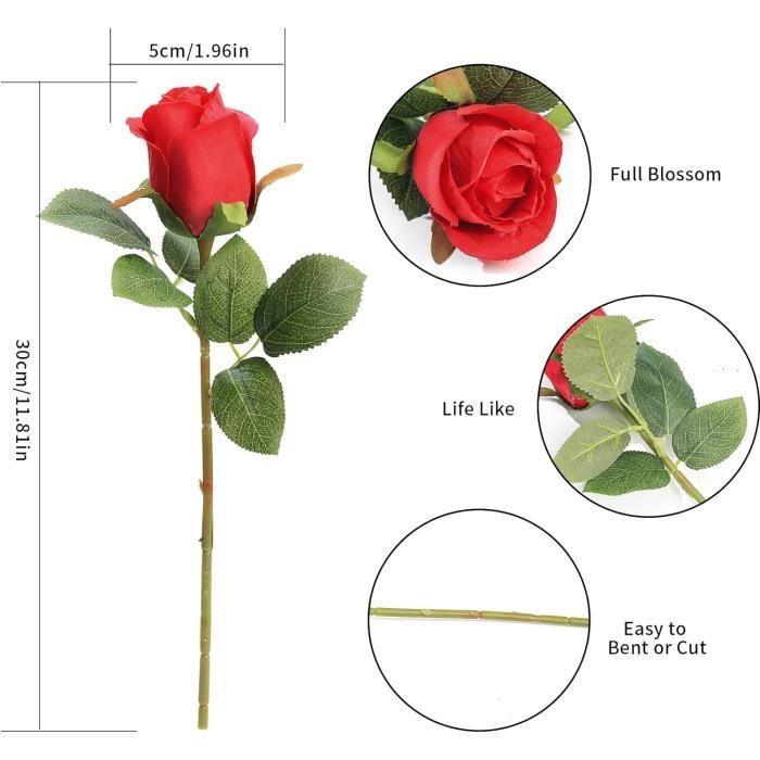 6 Pièces Fleurs Roses Artificielles, Roses De Fleurs Soie À Une Tige ...