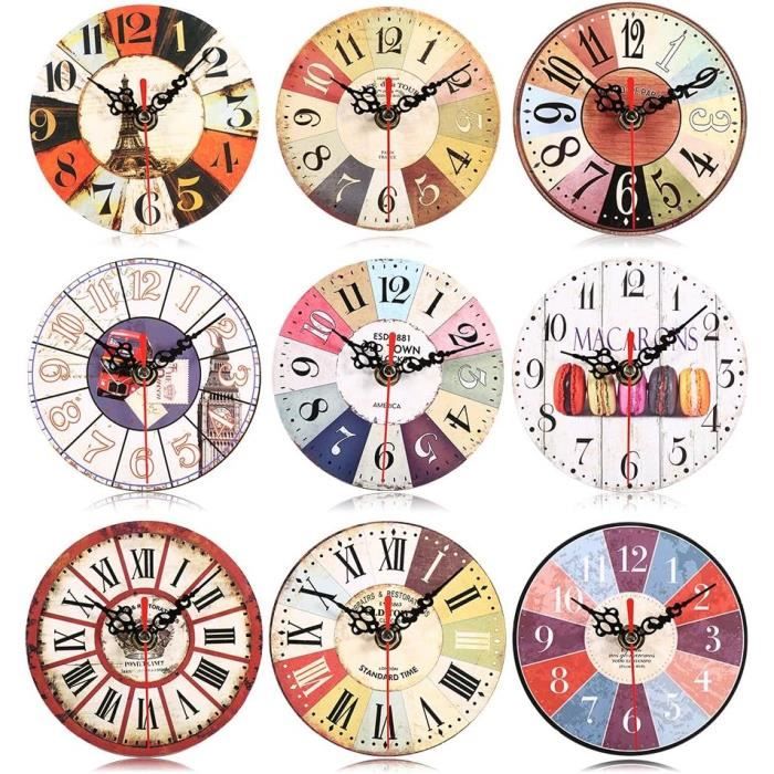 Horloge Murale Ronde Numérique En Bois Pendule Murale Vintage Décor ...