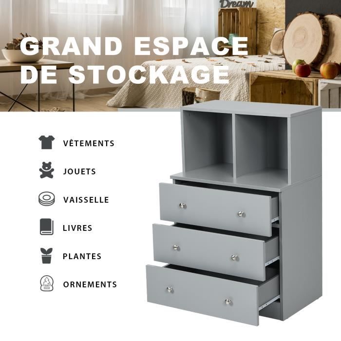 COSTWAY Commode en Bois avec 3 Tiroirs 2 Compartiments, Anti ...