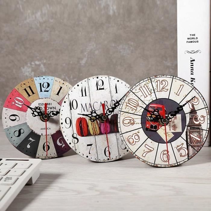 Horloge Murale Ronde Numérique En Bois Pendule Murale Vintage Décor ...