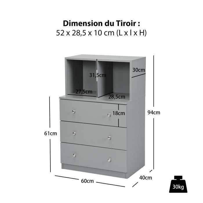 COSTWAY Commode en Bois avec 3 Tiroirs 2 Compartiments, Anti ...