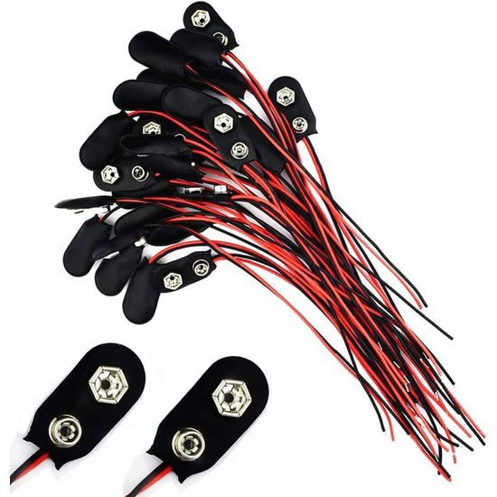 Oiyagai Lot de 30 Connecteurs de Pile 9V – Clips Snap I-Type avec Fils ...