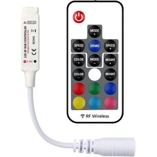 Contrôleur Led Dc 5V-24V 12A Rgb Avec Télécommande Rf 17 Touches Pour ...