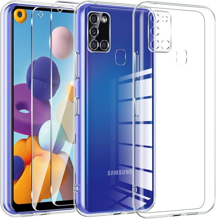 Étui transparent en silicone TPU avec 2 verres trempés pour protection ...