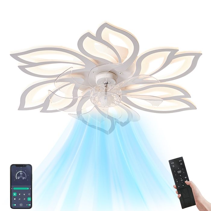 Ventilateur Plafond Plafonnier LED, Dimmable 3 Couleurs, 6 Vitesse ...