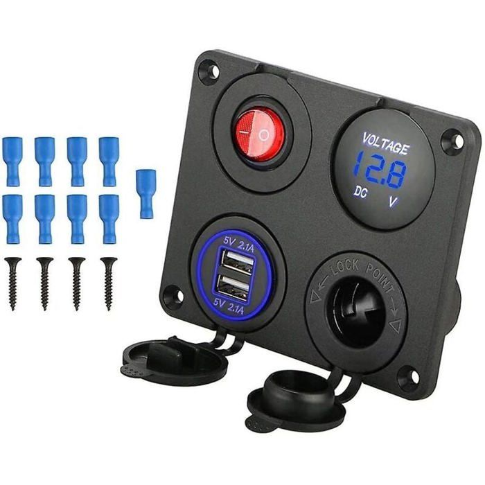 Panneau de commutation en aluminium pour chargeur USB double, voltmètre ...