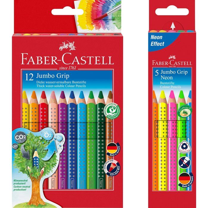 Faber-Castell 110912 Jumbo Grip Lot de 12 crayons de couleur avec étui ...