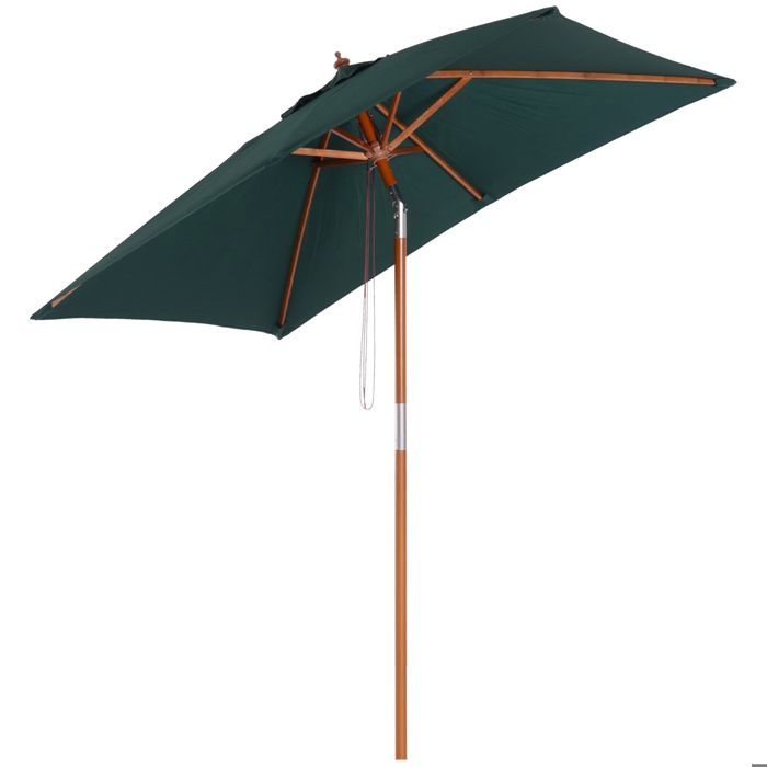 Parasol inclinable 200x150 cm vert, bois de sapin, 3 positions, jardin ...