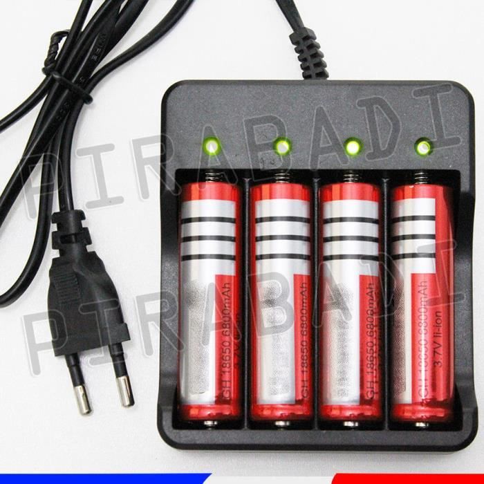 4 PILES ACCUS RECHARGEABLE 18650 3.7V 6800mAh + CHARGEUR QUADRUPLE 4 ...