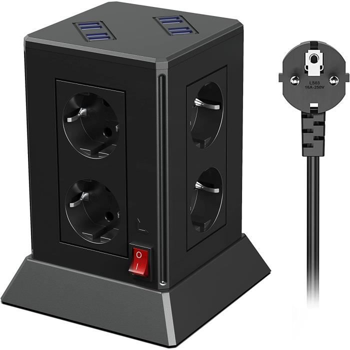Bloc prises avec bloc d'alimentation USB vertical tour prises de 8 ...