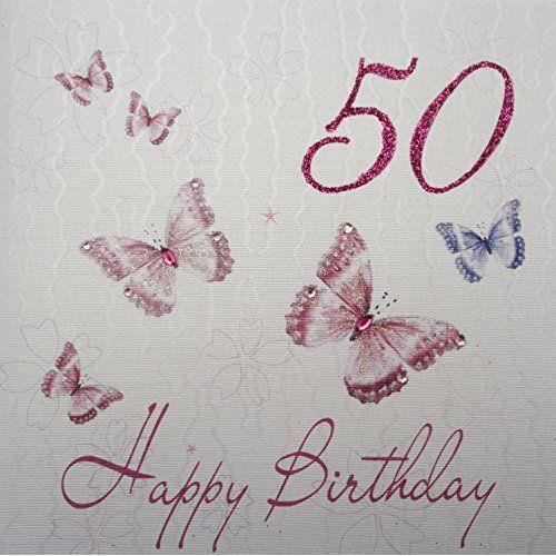 White Cotton Cards Rose Papillon anniversaire 50 ans ``Carte 50e ...