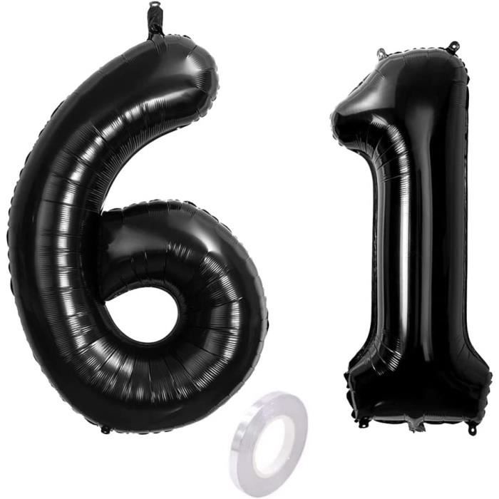 Ballon Anniversaire 61 Ans Noir, 100 Cm Ballon Chiffre Numéro 61 Noir ...